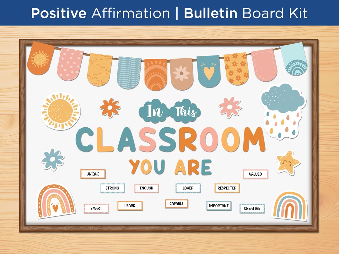 Positive Affirmation Bulletin Board Kit, Boho Classroom Decor ...