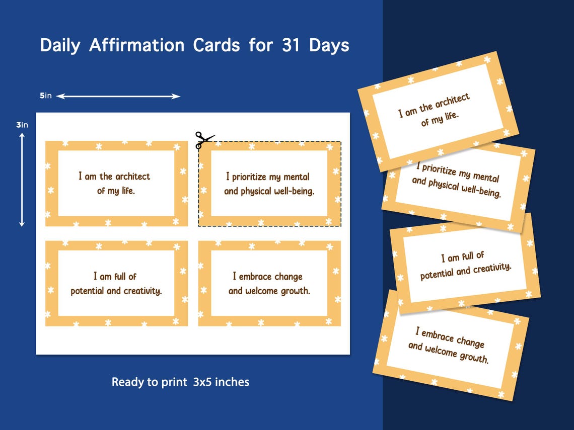 Positive Affirmation Cards for 31 Days, 31 Daily Positive Cards ...