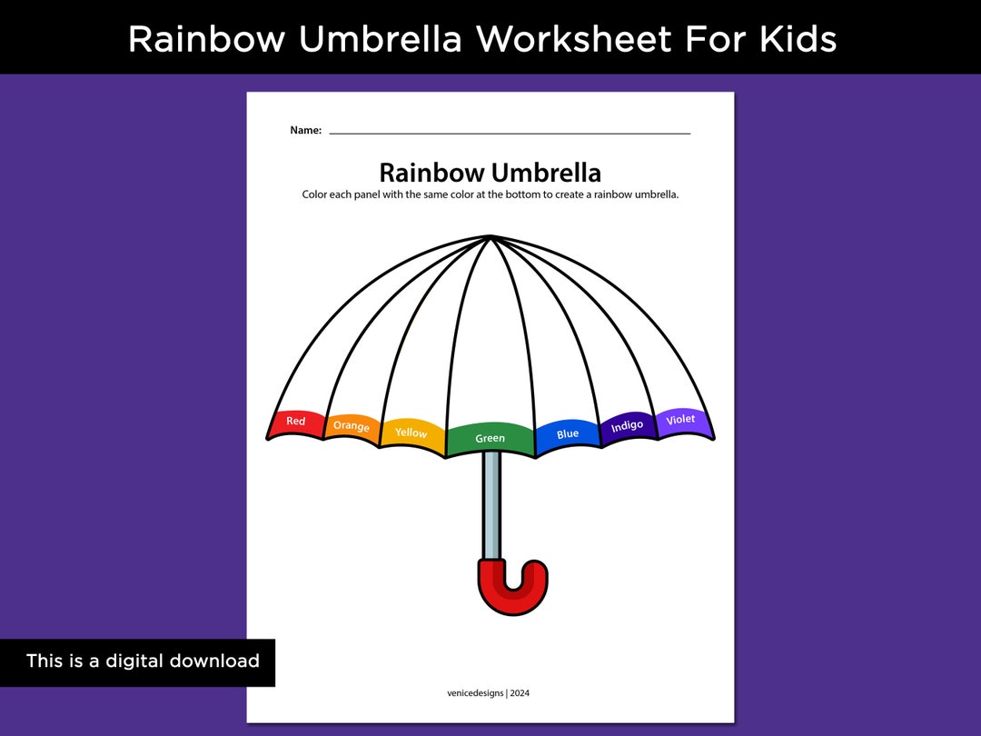 Rainbow Umbrella Coloring Worksheet, Kids Coloring Activity ...
