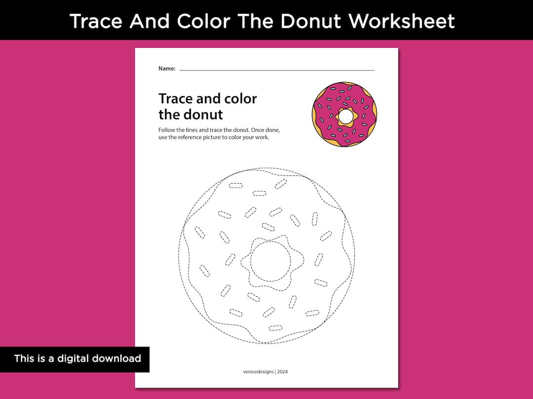 Trace and Color the Donut Worksheet, Tracing Worksheet, Printable ...