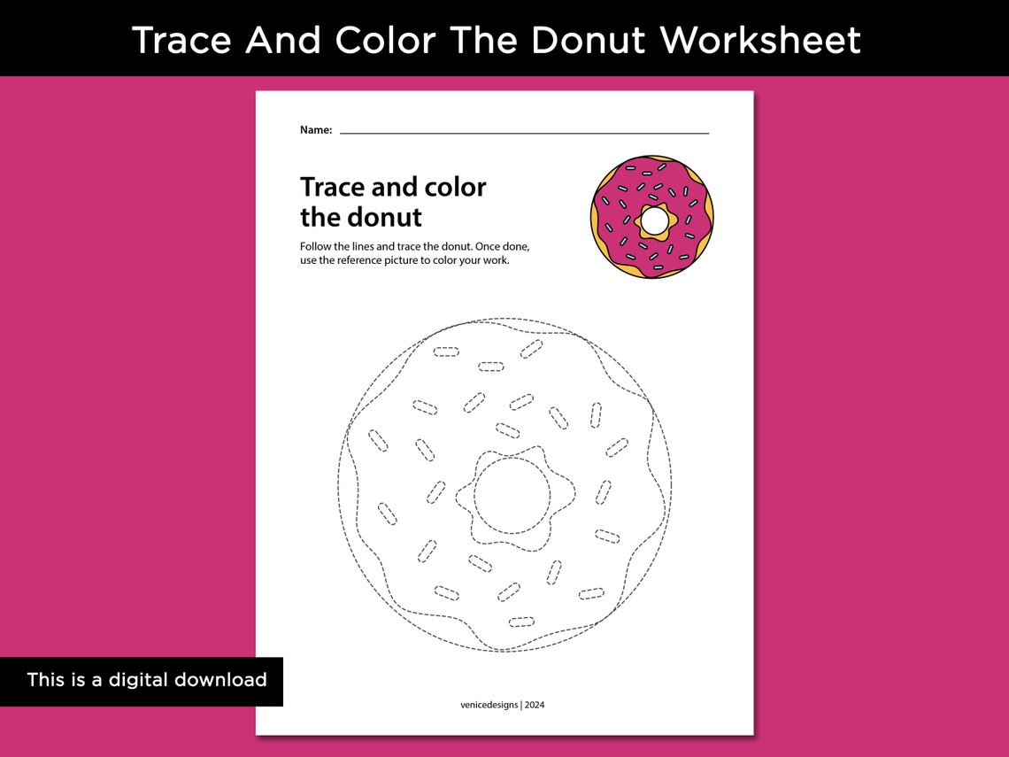 Trace and Color the Donut Worksheet, Tracing Worksheet, Printable ...