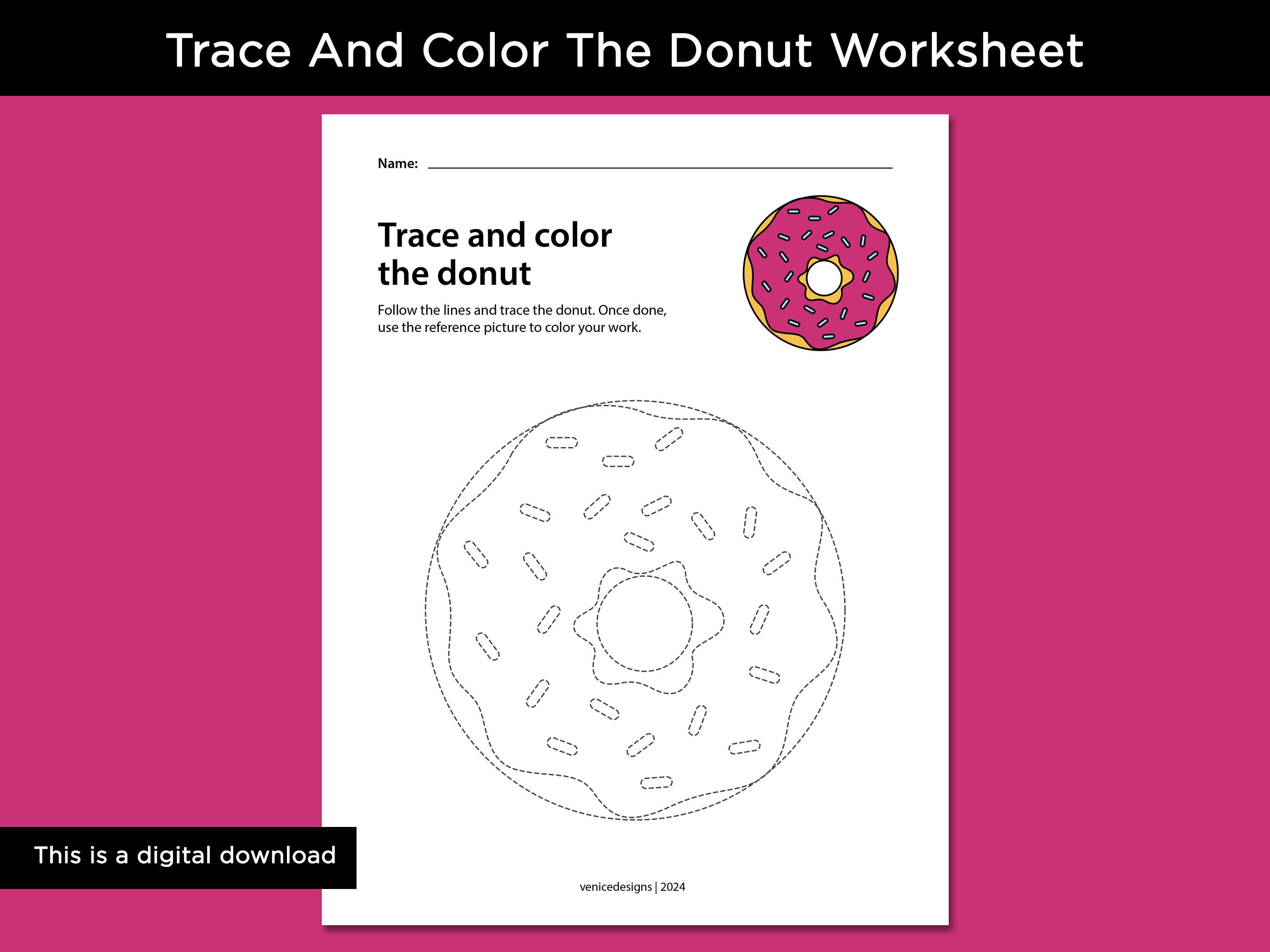 Trace and Color the Donut Worksheet, Tracing Worksheet, Printable ...