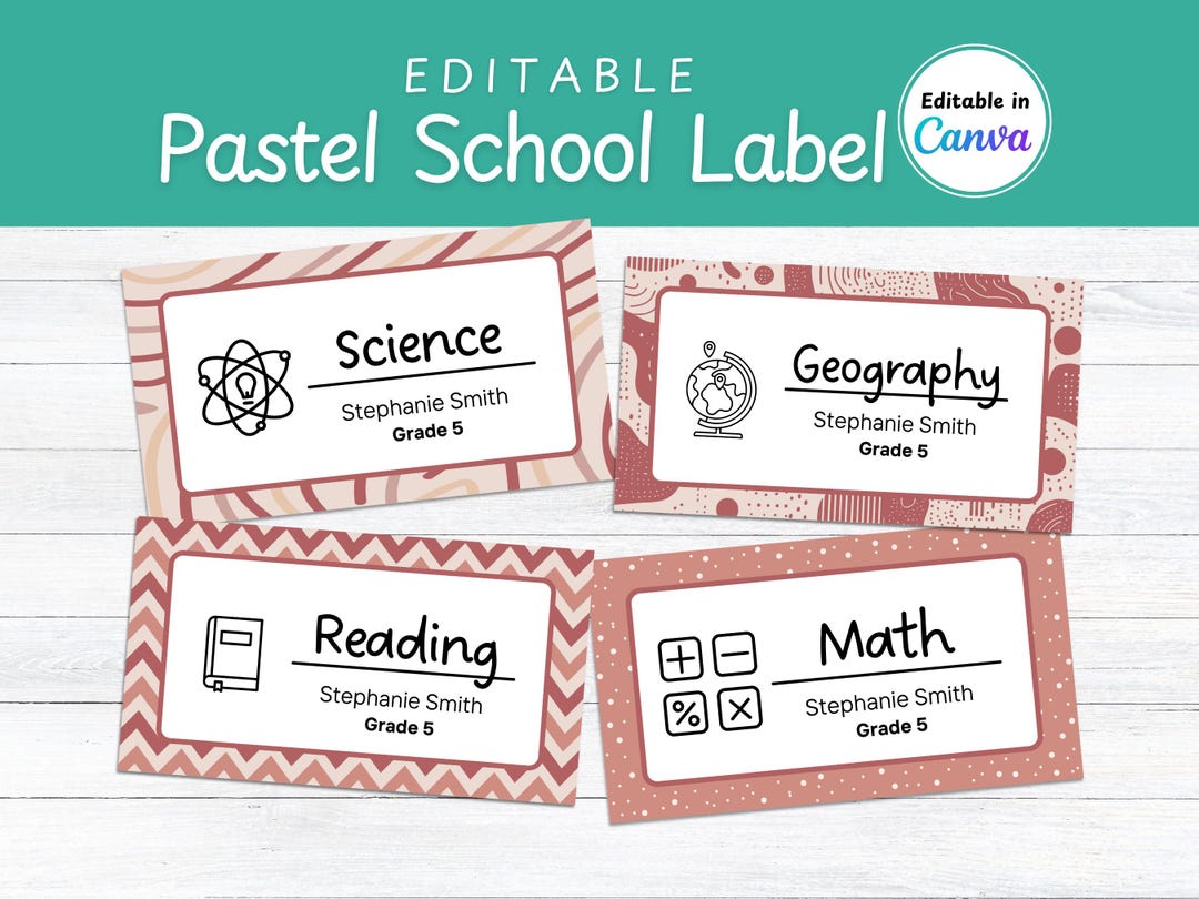 Editable Pastel School Subject Labels, Preschool Labels, Personalized ...