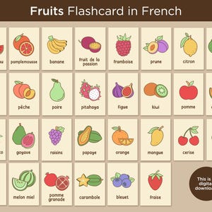 Fruits Flashcards, Montessori Materials French Printable, French ...
