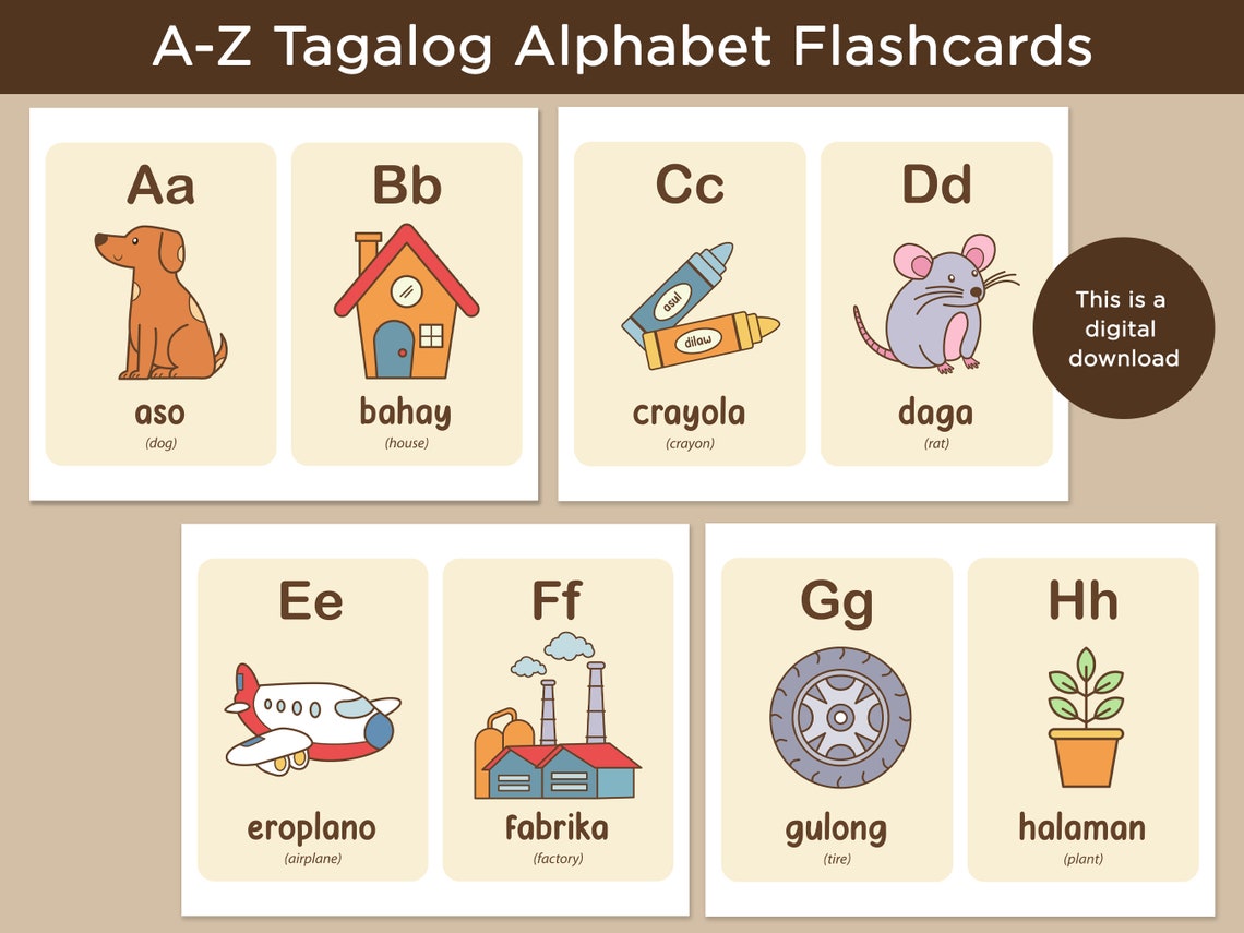 Filipino Alphabet Flashcards, Tagalog Flashcards Alphabets With English ...