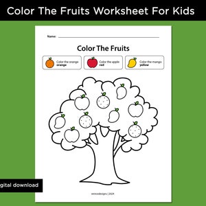 Color the Fruits Worksheet, Educational Worksheet, Homeschool Coloring ...