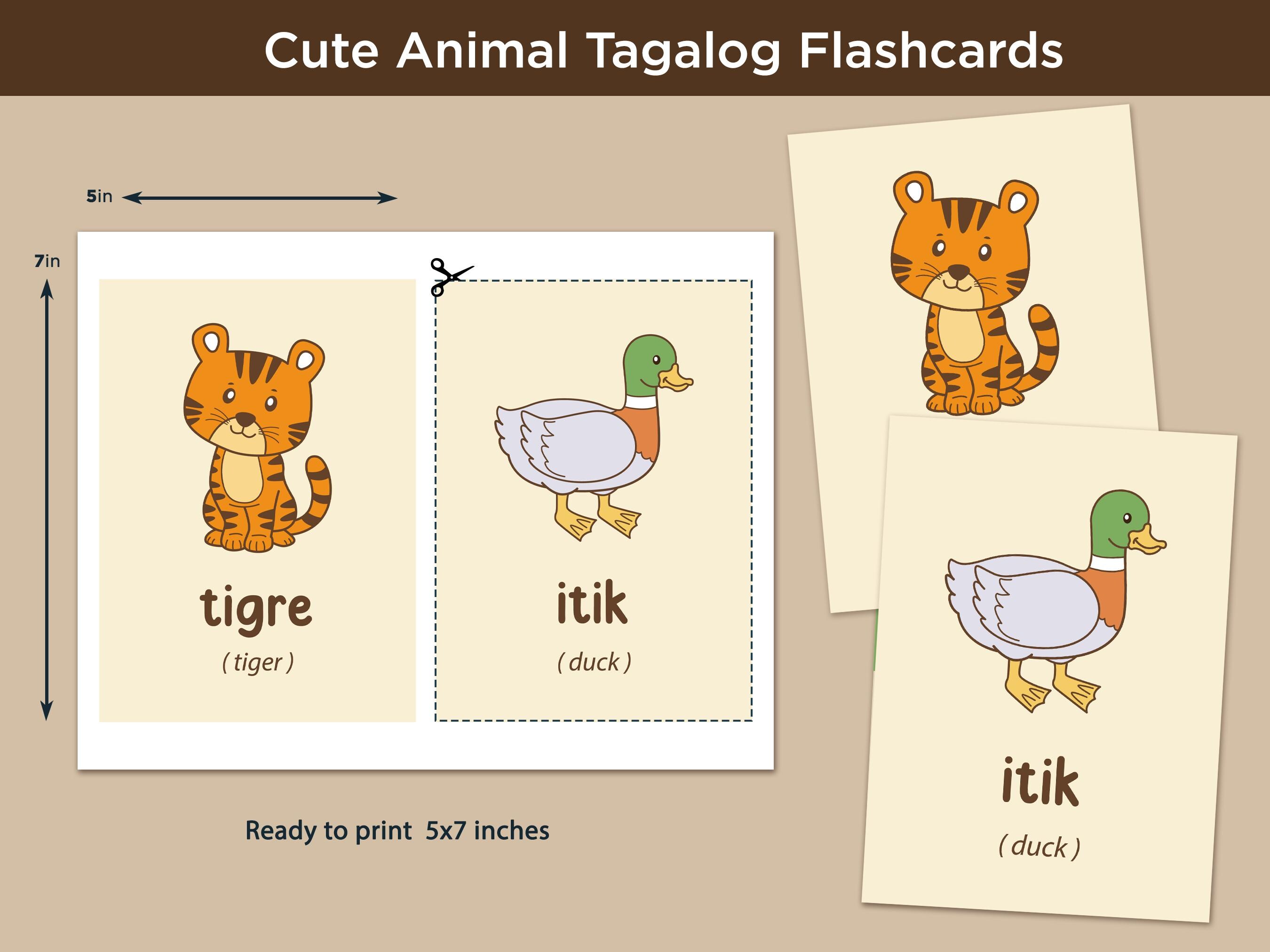 Animal Tagalog Flashcards, Bilingual Learning (digital Download) - Etsy
