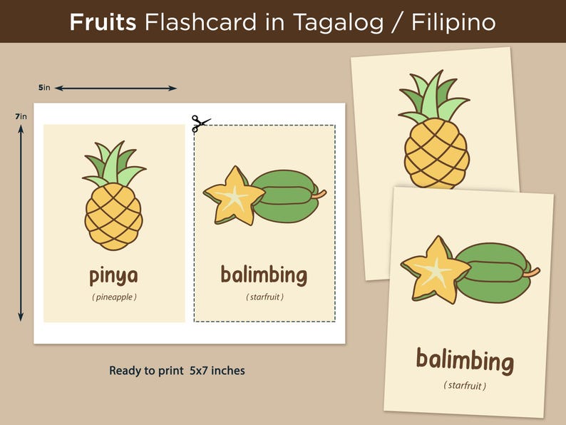 Tagalog Fruits Flashcards With English Translation, Filipino Printable ...