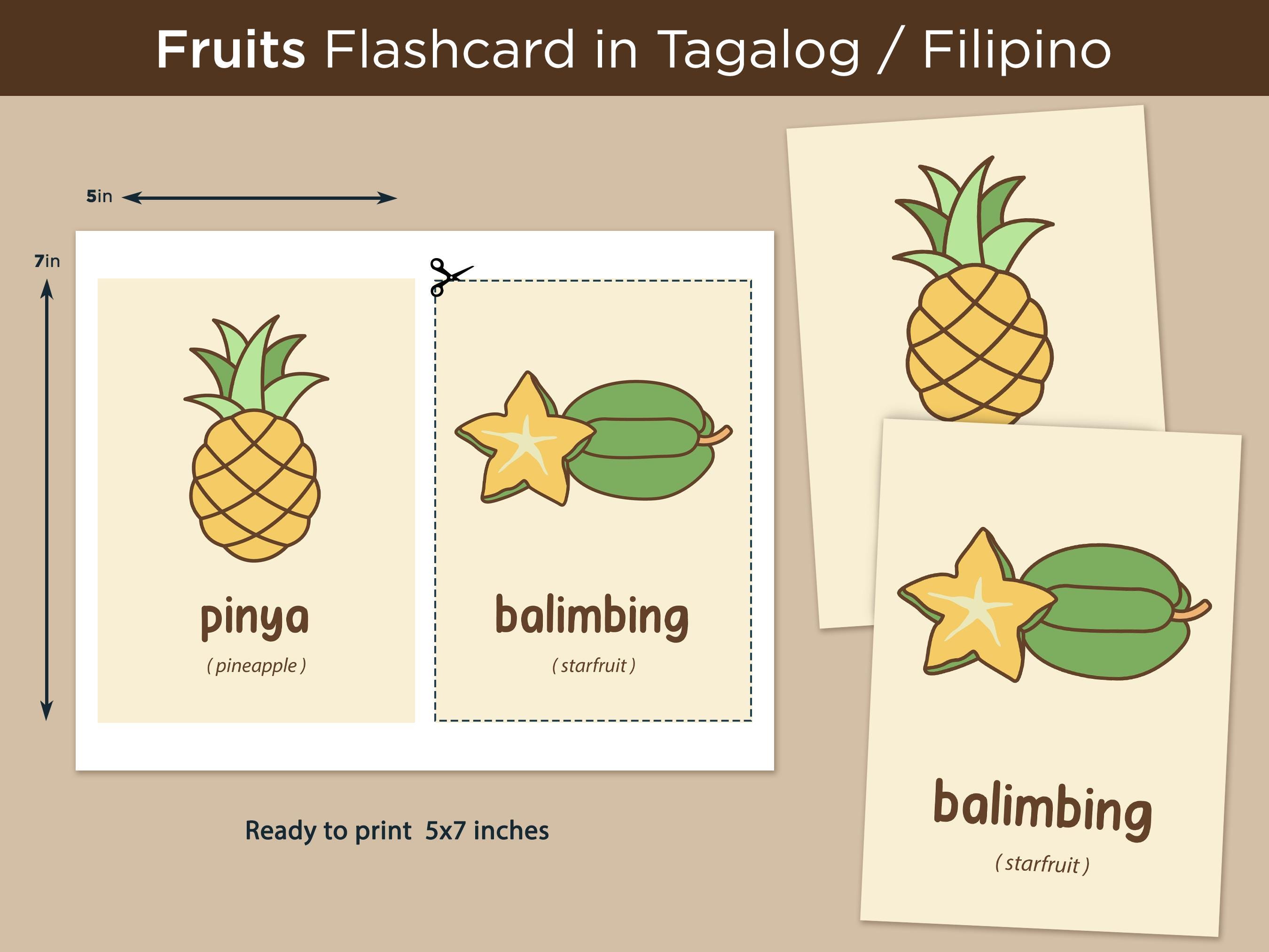 Tagalog Fruits Flashcards With English Translation, Filipino Printable ...