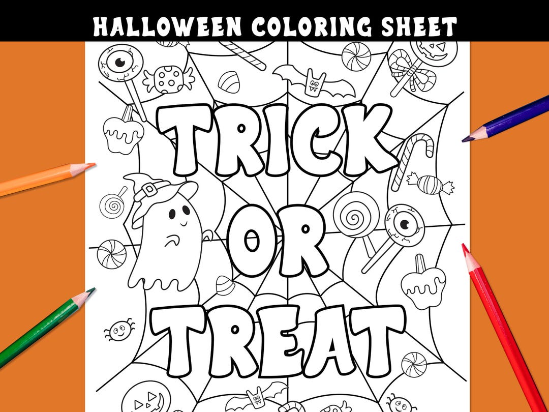 Halloween Coloring Page, Trick or Treat Activity Sheet, Kids Activity ...