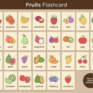 30 Illustrative Fruit Flashcards, Montessori Cards, Nomenclature ...