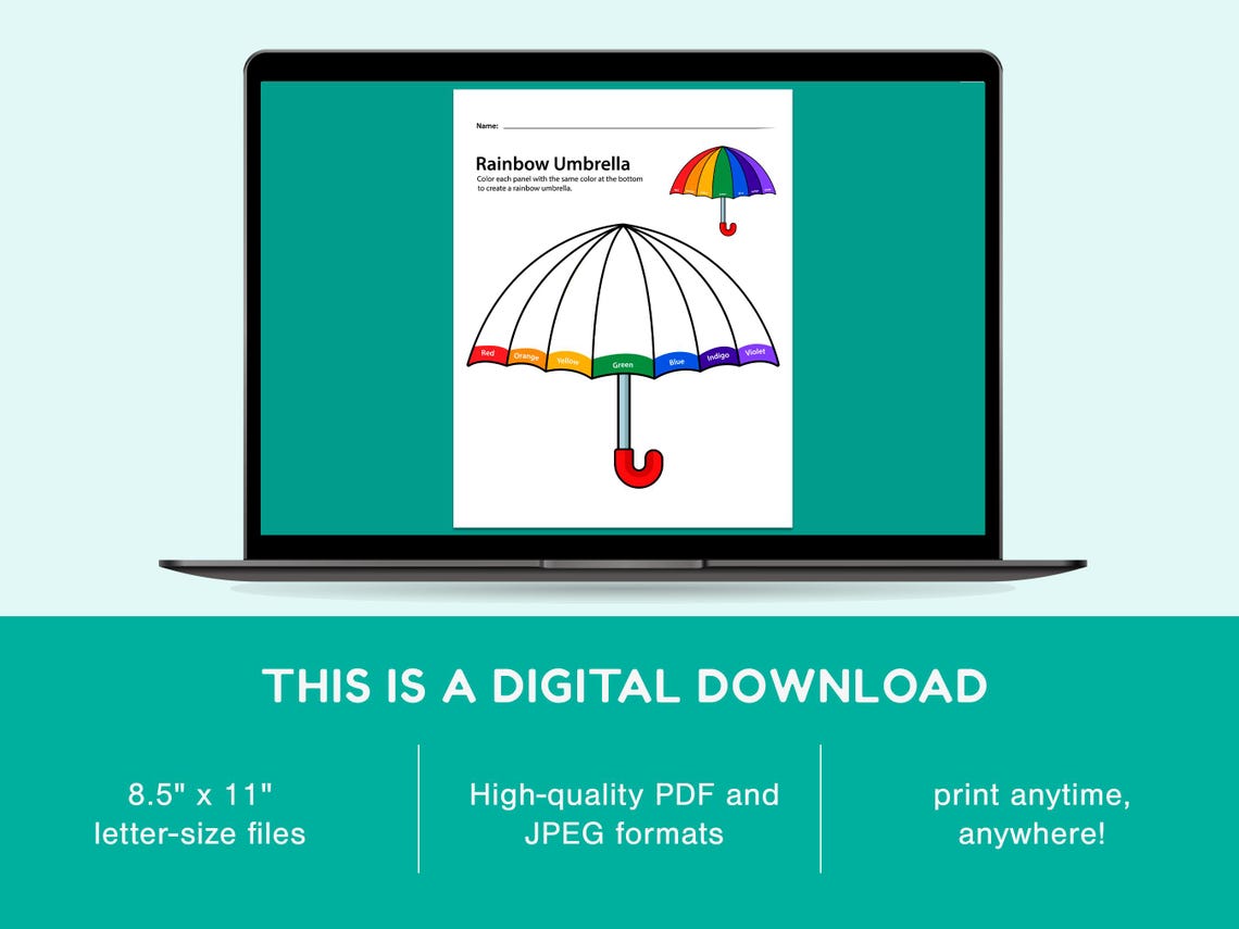 Rainbow Umbrella Coloring Page, Kids Learning Activity (PDF) - Etsy