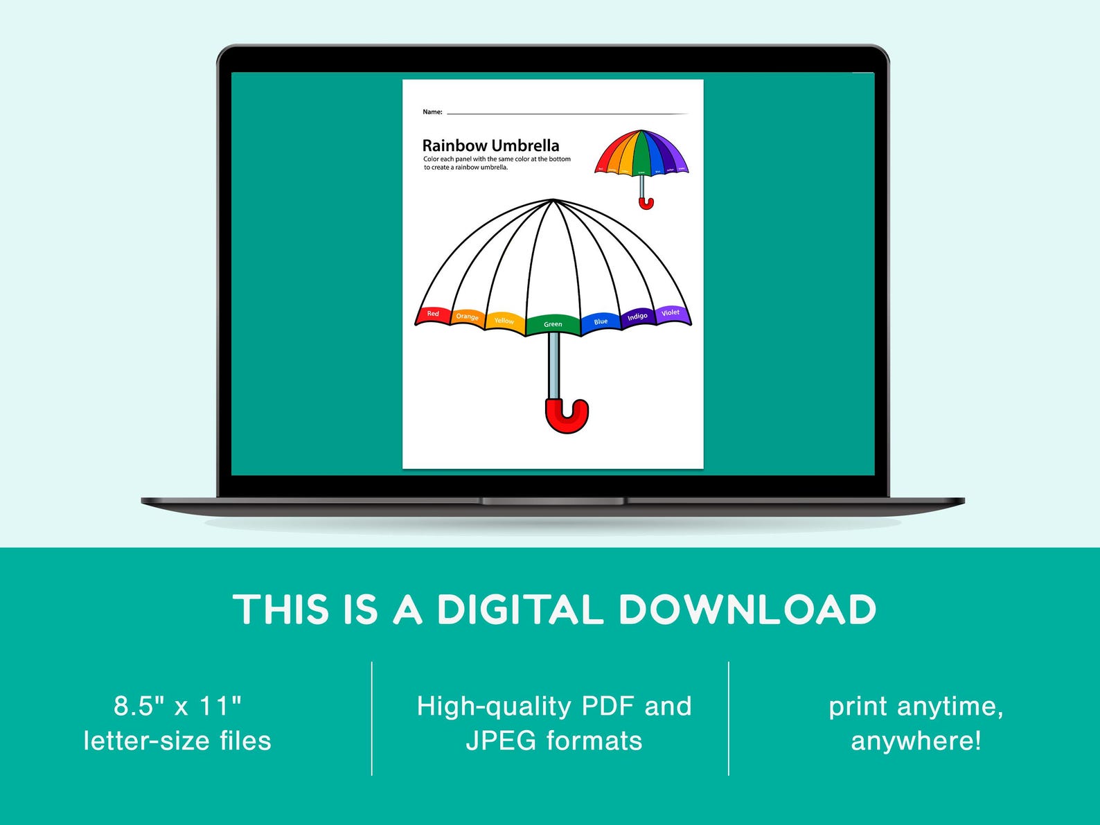 Rainbow Umbrella Coloring Page, Kids Learning Activity (PDF) - Etsy
