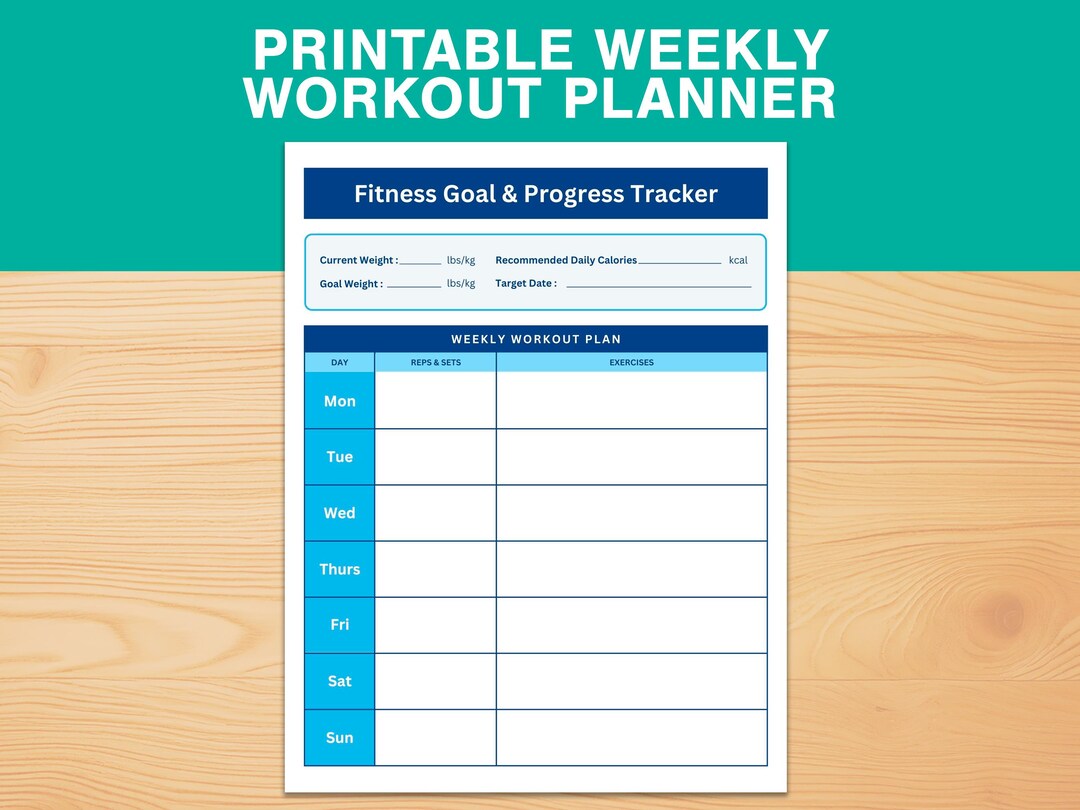 Fitness Goal & Progress Tracker | Printable Weekly Workout Planner ...