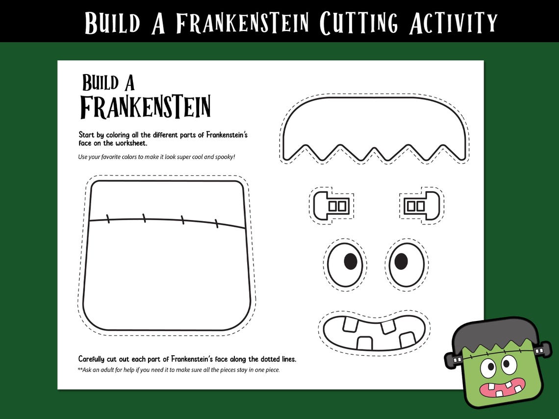 Build A Frankenstein Craft for Kids, Halloween Paper Craft, Halloween ...