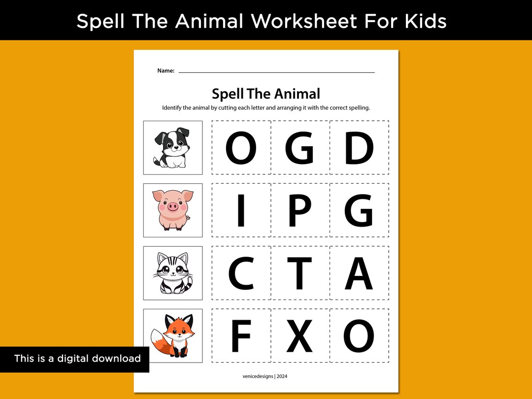 Spell the Animal, Interactive Activity for Kids, Animal-themed ...