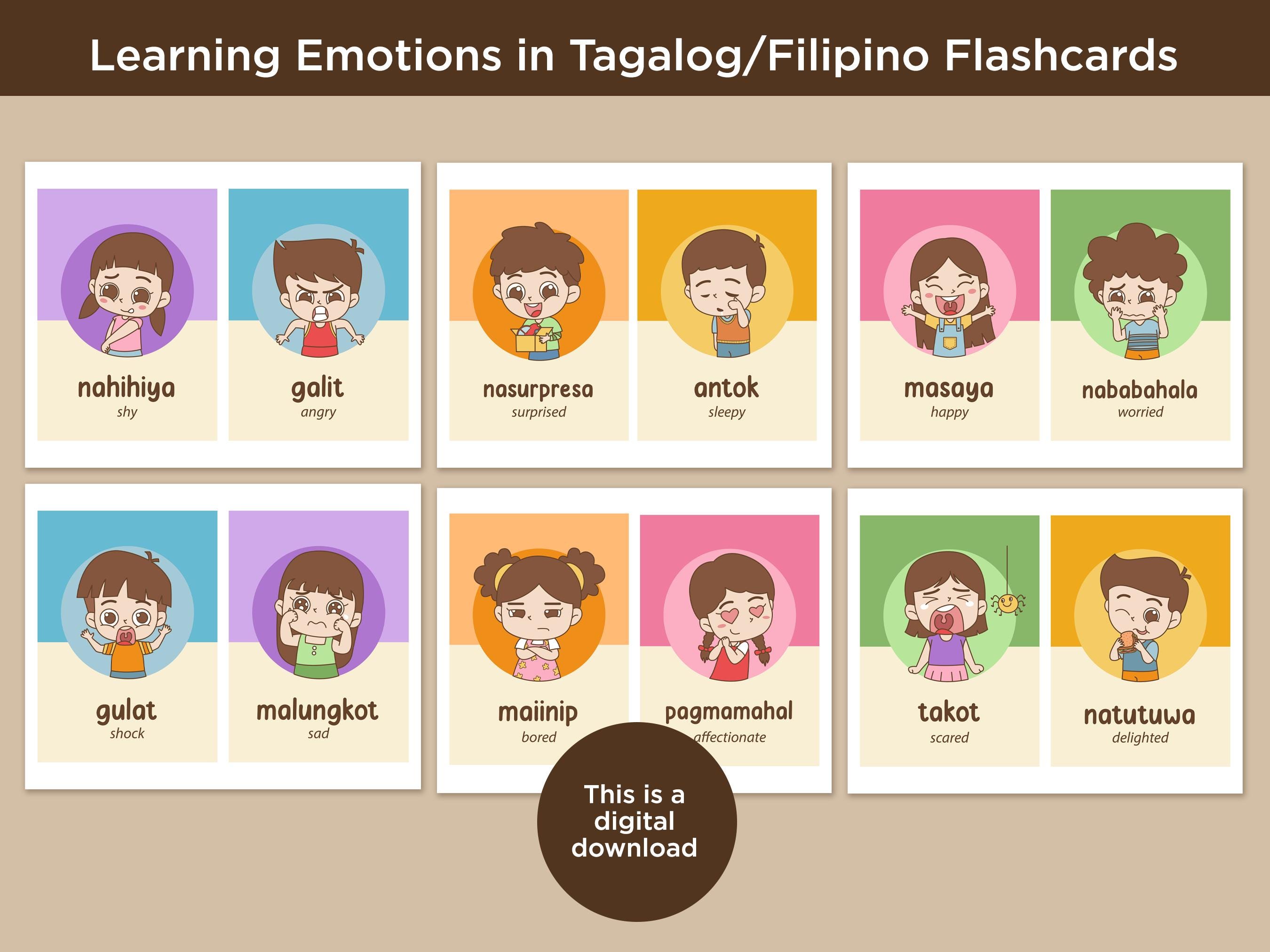 Filipino Emotions Flashcards, Tagalog Feelings Flashcards, Printable ...