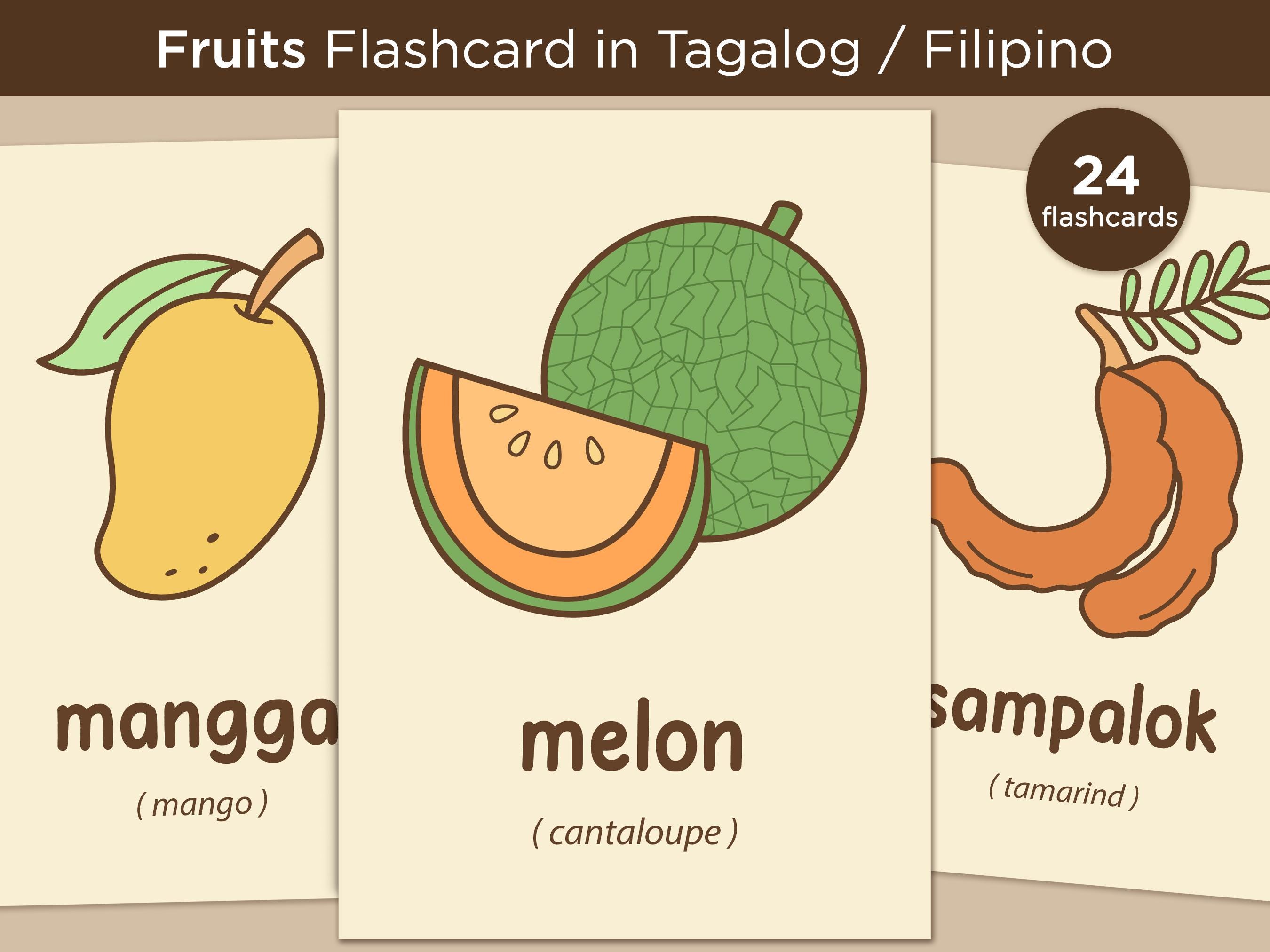 Tagalog Fruits Flashcards With English Translation (printable Cards) - Etsy