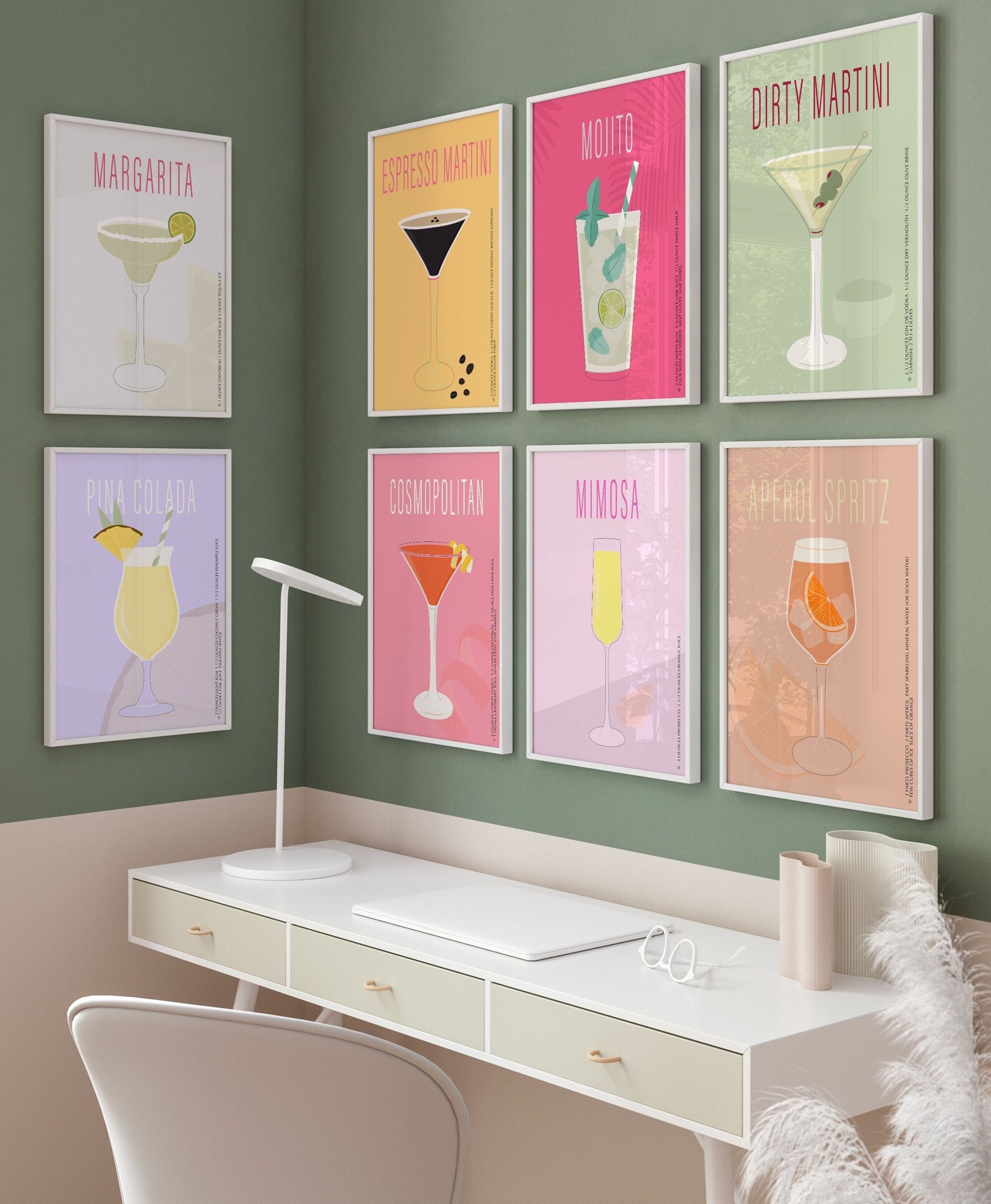 Trendy Aesthetic Set of 8 Cocktail Gallery Prints , Bar Cart Room Decor ...
