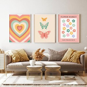 Retro Boho Print Set of 3 , Retro Wall Art , Boho Wall Art , Trendy ...