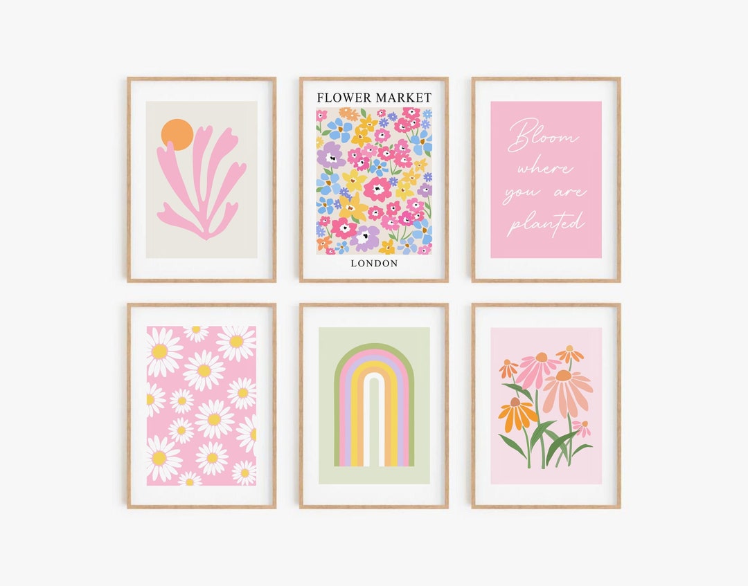 Pink Gallery Wall Set, Floral Art Print Set of 6, Flowers Wall Art ...