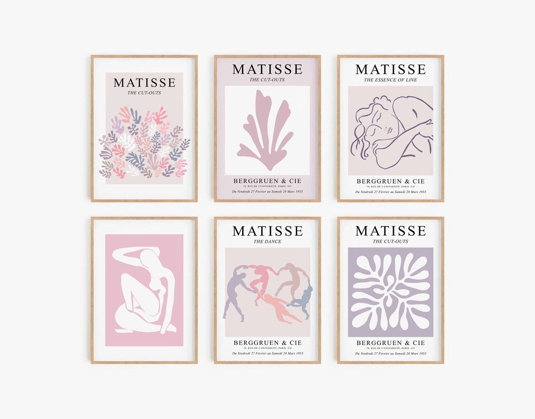 Pastel Matisse Print Set of 6, Blush Pink Lilac Grey Abstract Wall Art ...