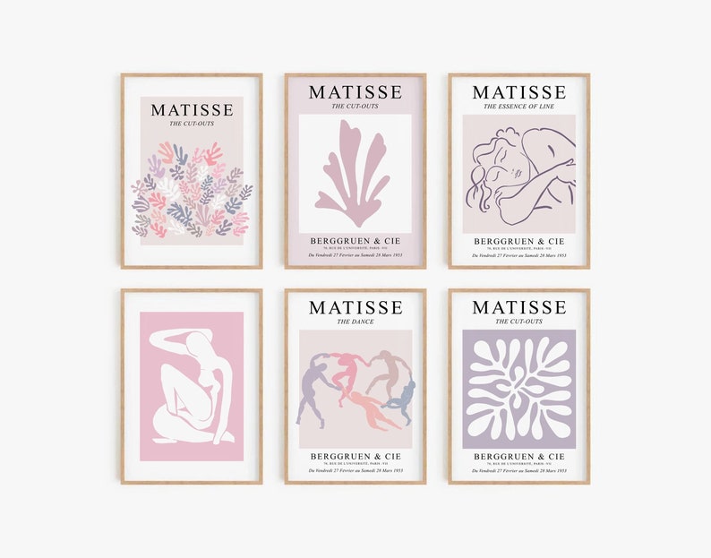 Pastel Matisse Print Set of 6, Blush Pink Lilac Grey Abstract Wall Art ...