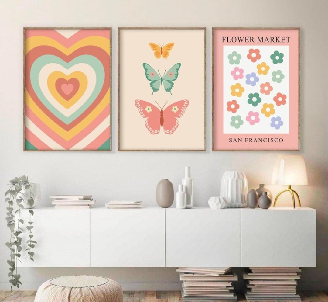 Retro Boho Print Set of 3 , Retro Wall Art , Boho Wall Art , Trendy ...