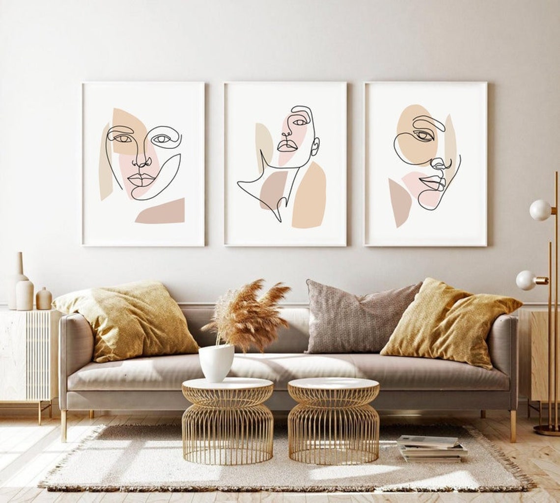 Abstract Face Print Set of 3 , Face Line Art , Abstract Woman Prints ...