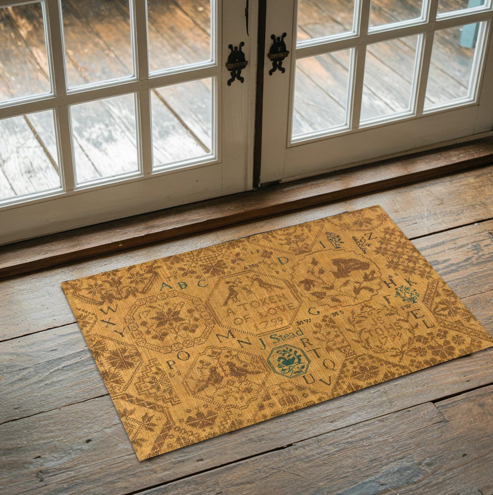 A Token of Love Sampler Rug - Primitive Folk Art , Farmhouse Antique ...