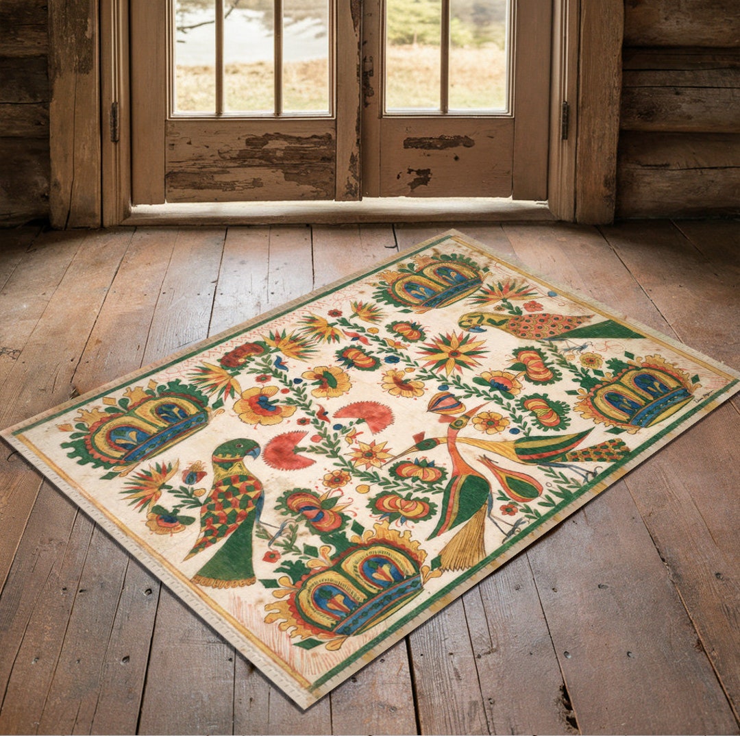 Traditional Pennsylvania German Fraktur Floor Rug - Folk Art Design ...