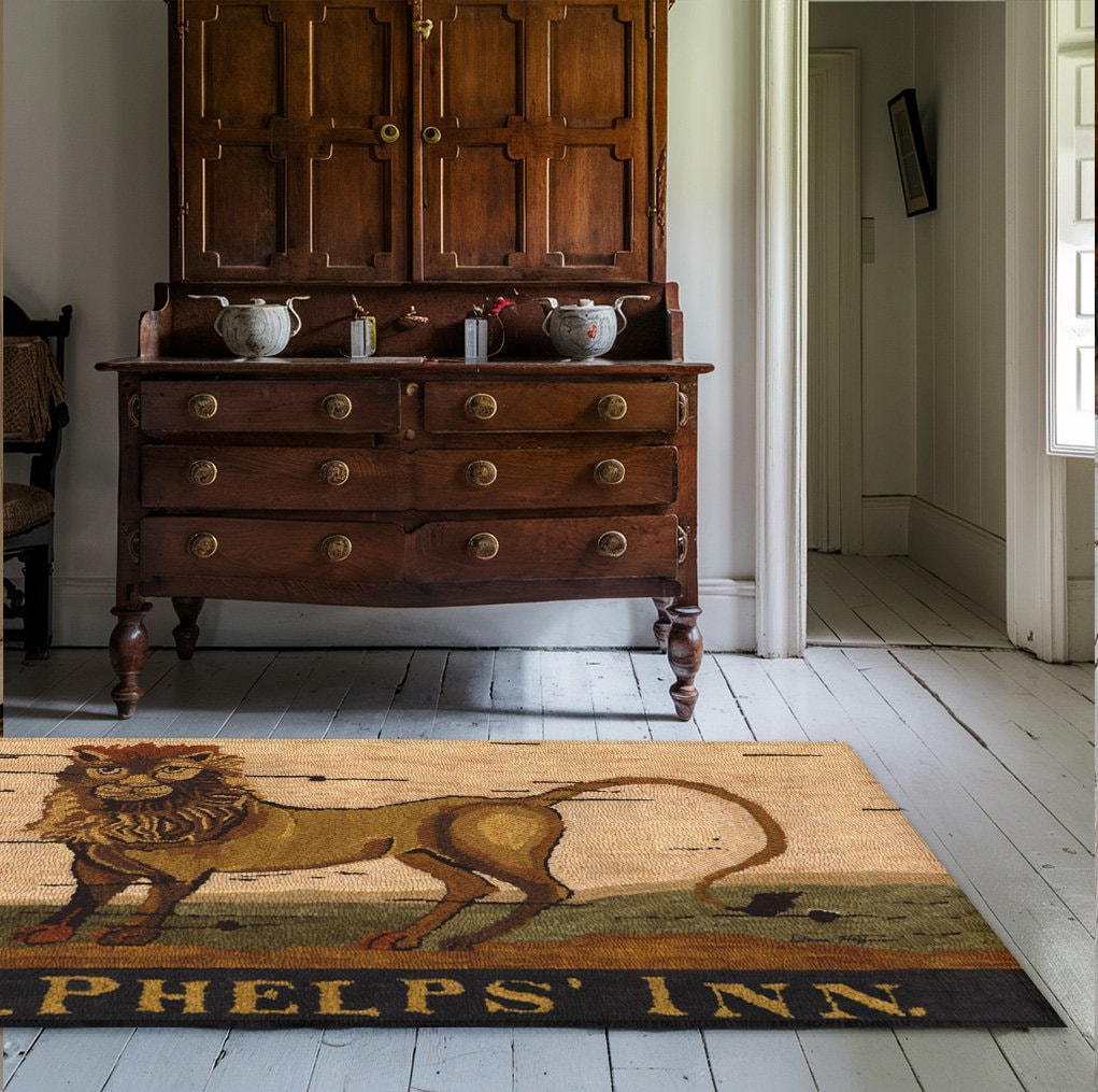 Handcrafted Tavern Inn Folk Art Floor Rug Colonial America Inspired ...