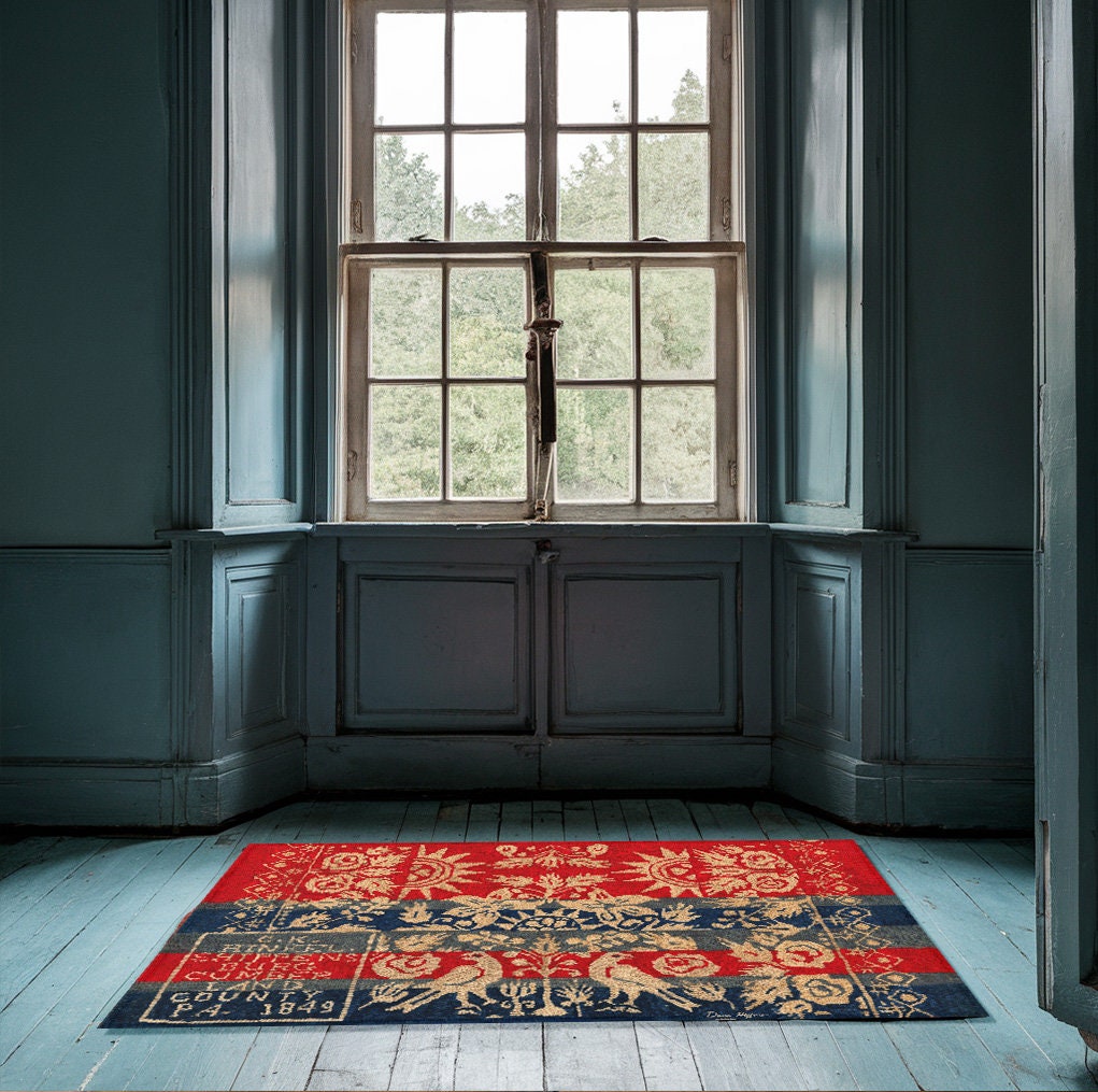 Pennsylvania Dutch Fraktur Folk Art Rug 1849 Red 100% Polyester - Etsy