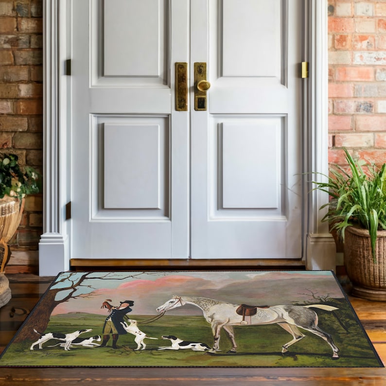 The Fox Hunt Floor Mat, Antique English Decor, Farmhouse Vintage, 18th ...