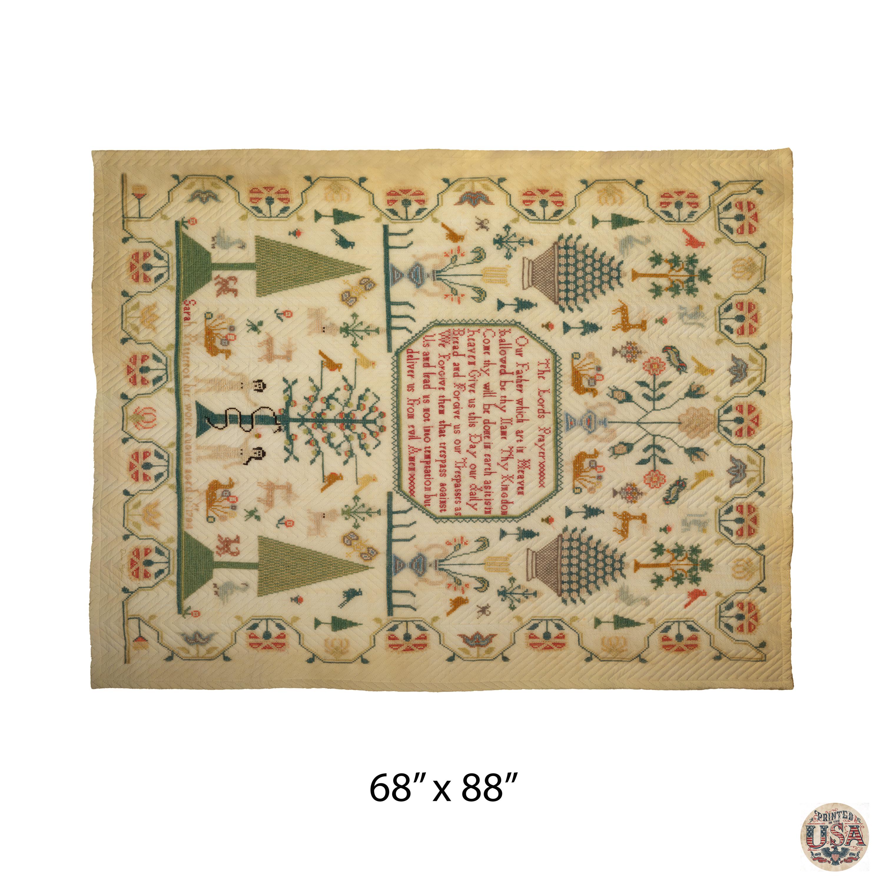 Adam and Eve Sampler Quilted Coverlet - Primitive Textile, Early ...