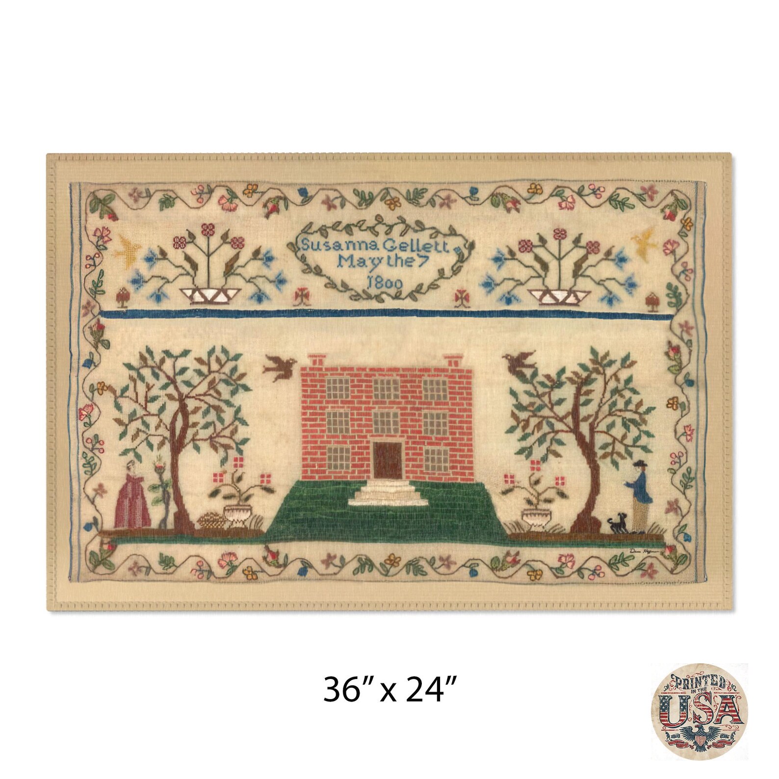 Primitive Colonial House Sampler Rug - Folk Art , Home Decor, Antique ...