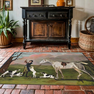 The Fox Hunt Floor Mat, Antique English Decor, Farmhouse Vintage, 18th ...
