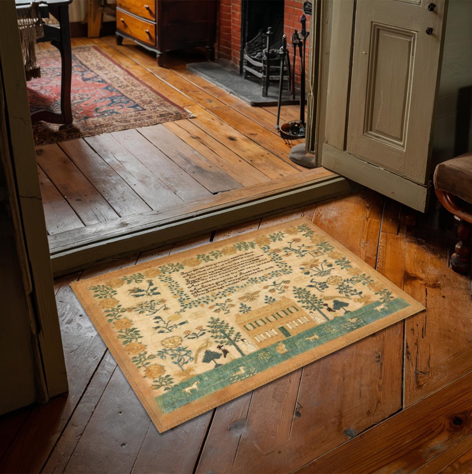Homespun Colonial House Sampler Rug - Primitive Folk Art , Home Decor ...