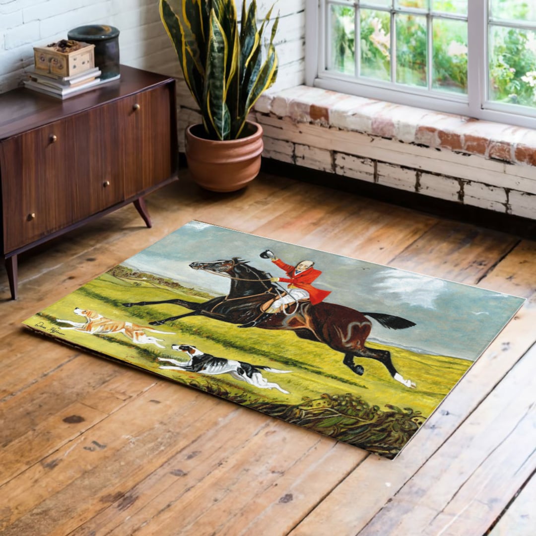 Talley Ho Hunt Rug, Fox Hunt, 18th Century, Home Decor, Primitive Art ...