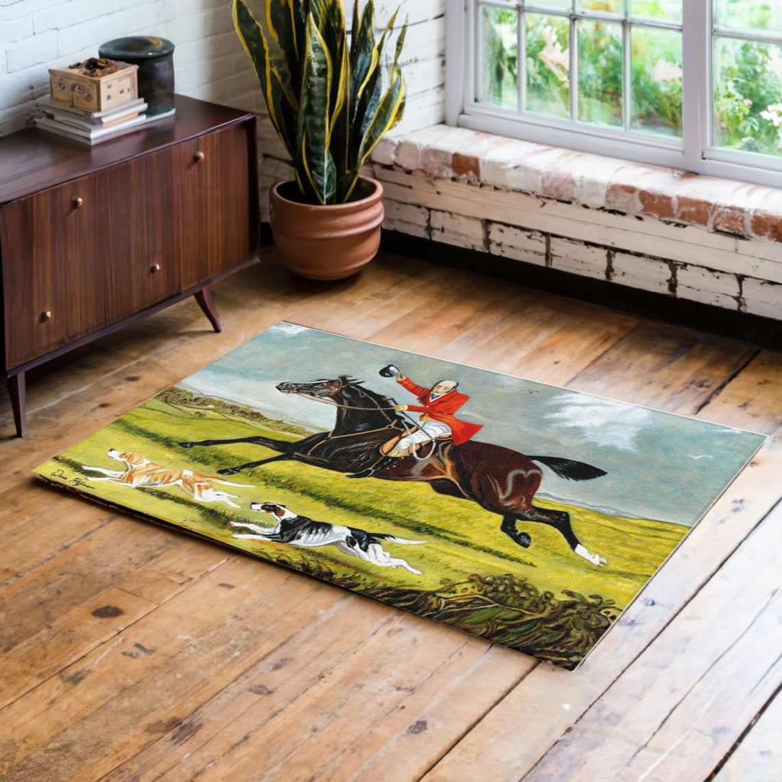 Talley Ho Hunt Rug, Fox Hunt, 18th Century, Home Decor, Primitive Art ...