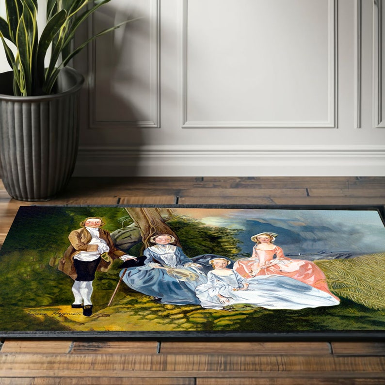 Colonial Floor Mat Featuring an 18th Century British Family, Folk Art ...