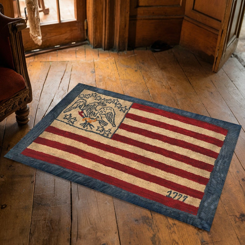 Hooked Rug Wool Red Blue - Etsy
