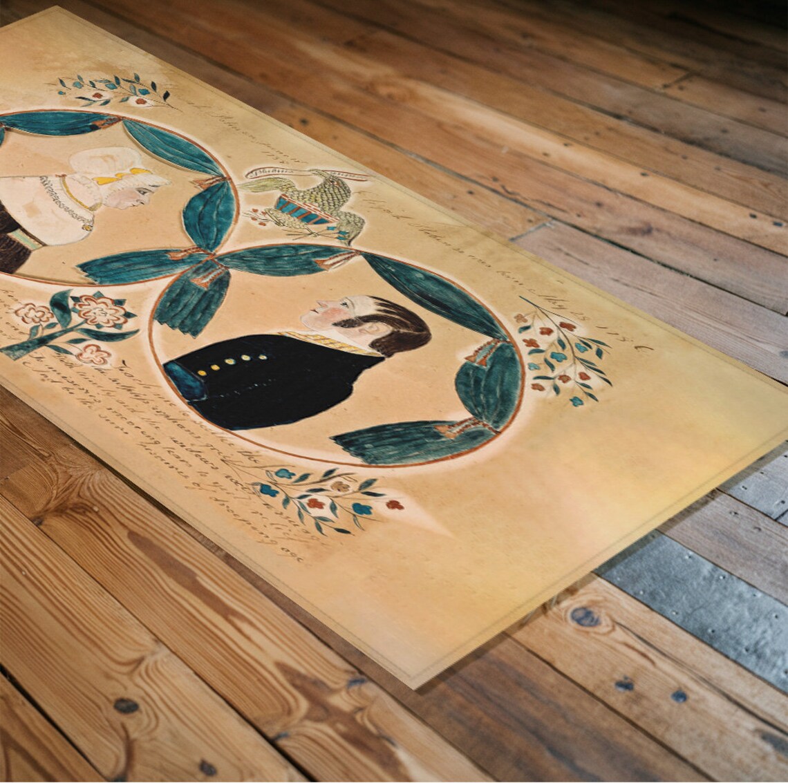 Vintage 19th Century Folk Art Couple Floor Rug Primitive Textile ...