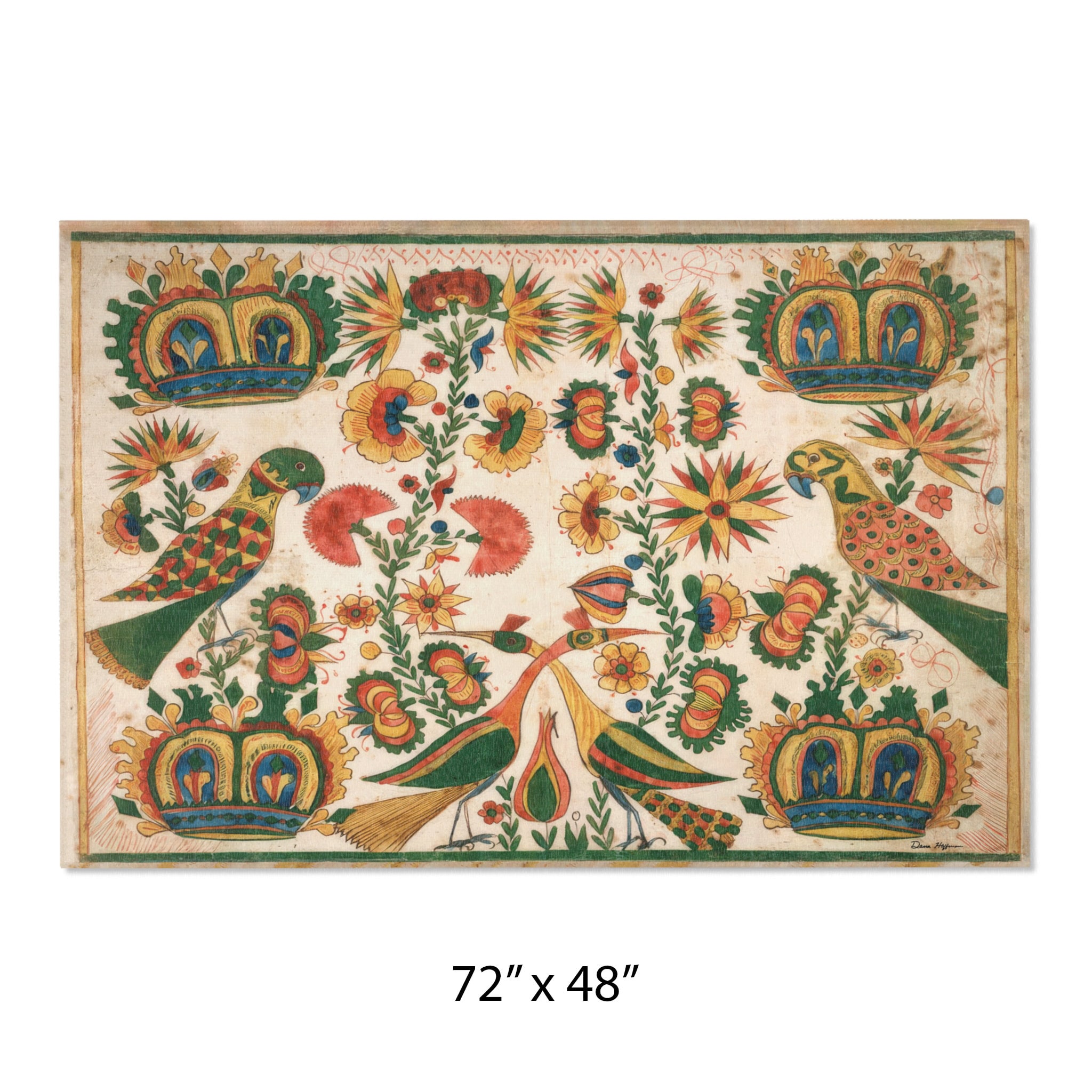 Traditional Pennsylvania German Fraktur Floor Rug Folk Art Design ...