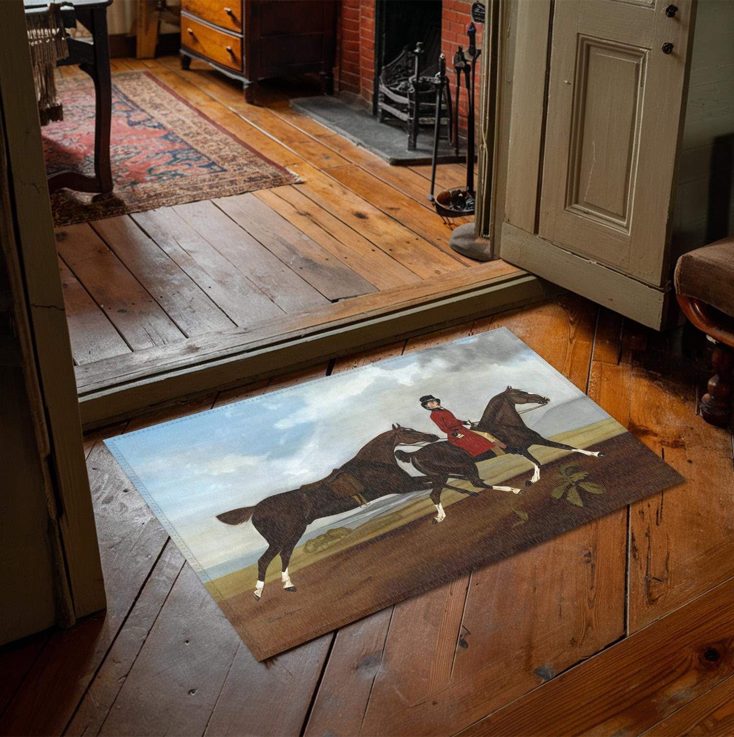 Two Saddle Horses Floor Rug - 18th Century Reproduction, Historical Art ...