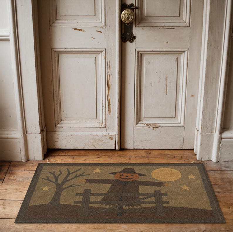 Whimsical Scarecrow Halloween Rug - Vintage Halloween, Rustic Autumn ...