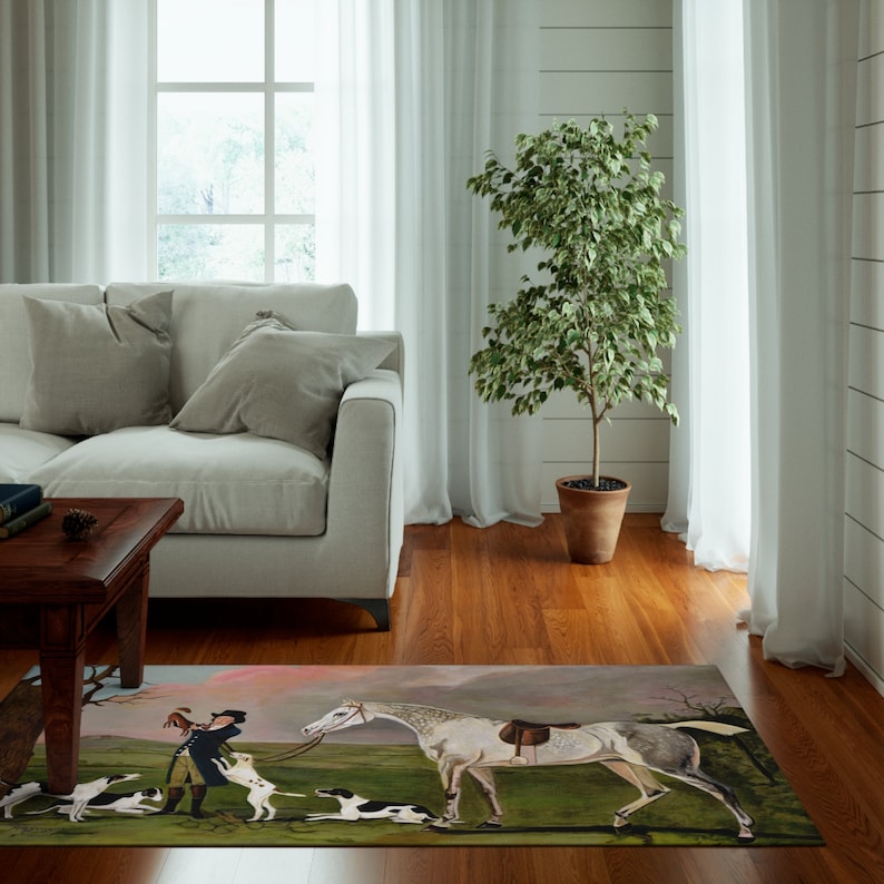 The Fox Hunt Floor Rug, Farmhouse Vintage Chic, Antique Decor, Handmade ...