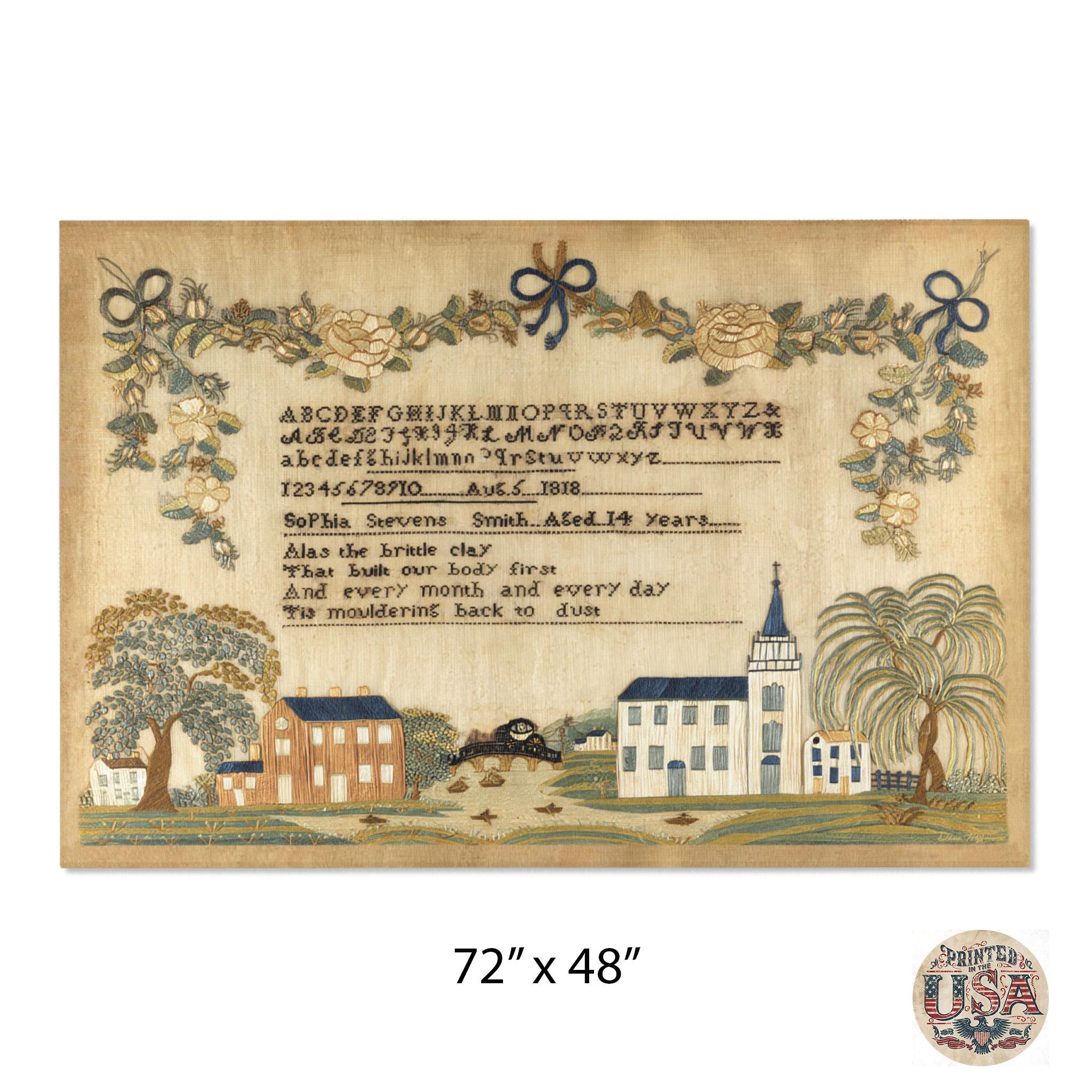 Colonial House and Church Sampler Rug - Primitive Folk Art , Home Decor ...