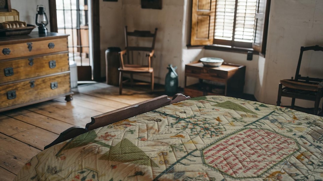 Adam and Eve Sampler Quilted Coverlet - Primitive Textile, Early ...