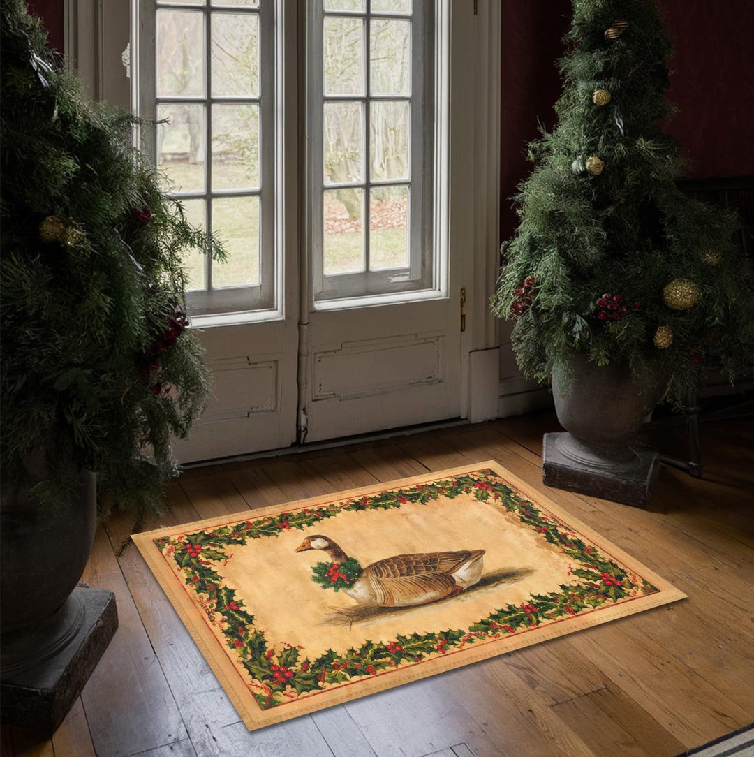 Primitive Goose Christmas Rug - Handcrafted Folk Art , Farmhouse ...
